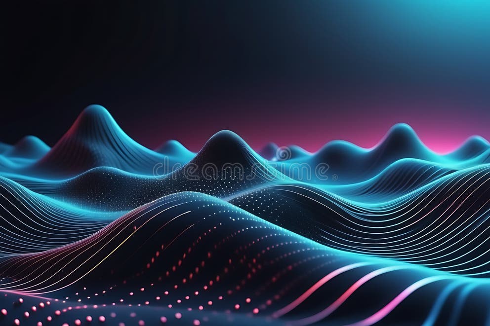 3D Abstract Waves, Big Data Visualization, Pulsating and Floating Waves, Technology Background ...