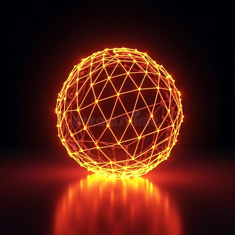 3D Abstract Wireframe Sphere with Glowing Lines Stock Illustration ...