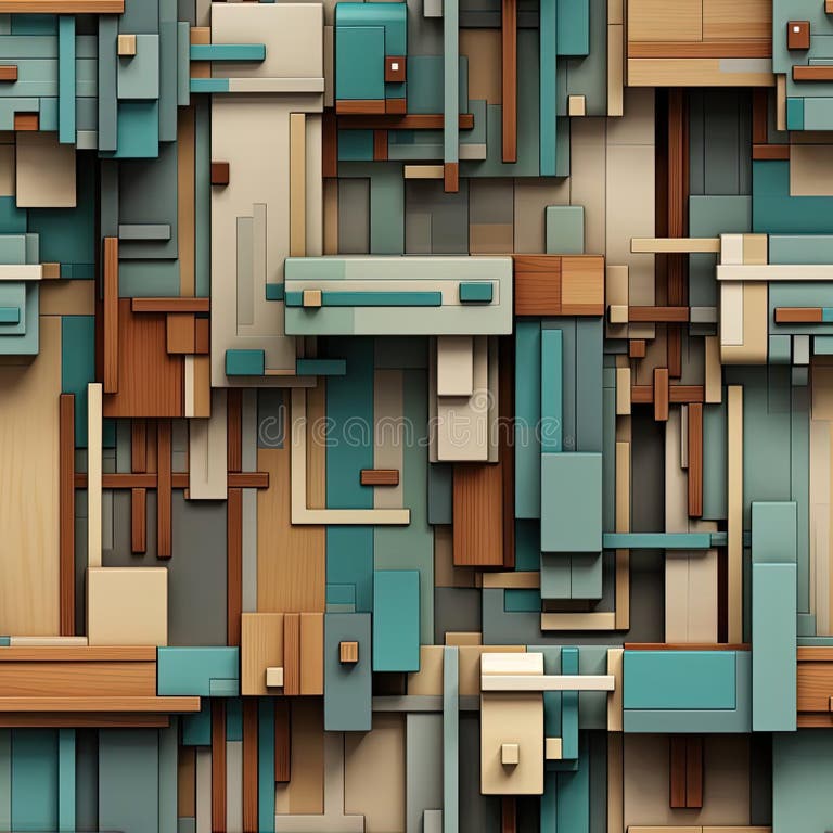 3D Abstract Woodwork Wallpaper with Blocks in Deconstructed Style ...