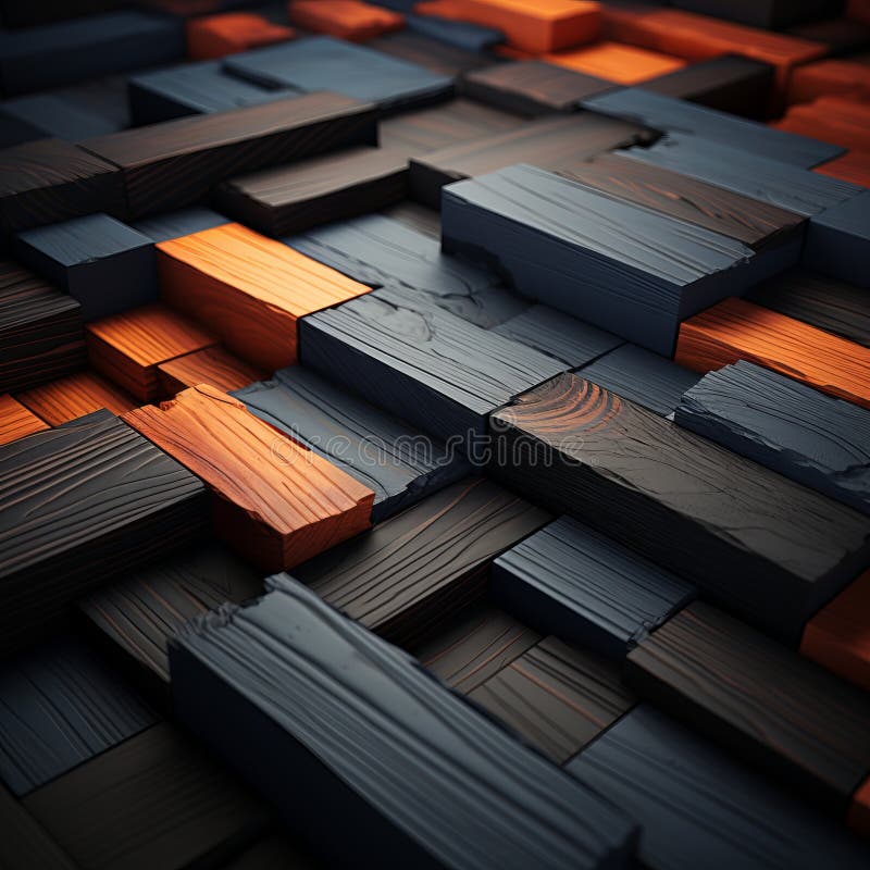 3D Abstraction from Dark Wood with Emerald Inserts Top View of the ...