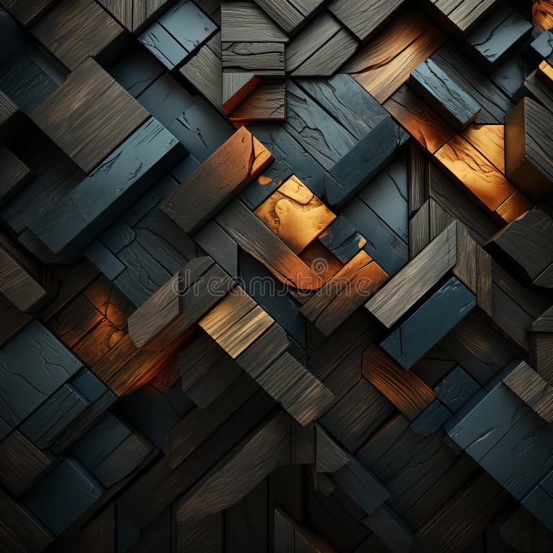 3D Abstraction from Dark Wood with Emerald Inserts Top View of the ...