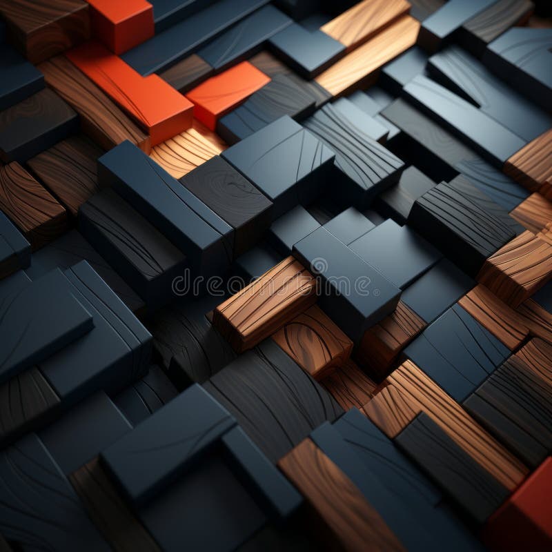 3D Abstraction from Dark Wood with Emerald Inserts Top View of the ...