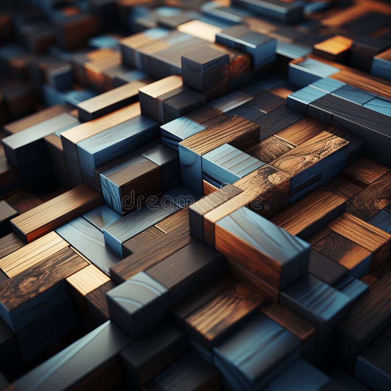 3D Abstraction from Dark Wood with Emerald Inserts Top View of the ...