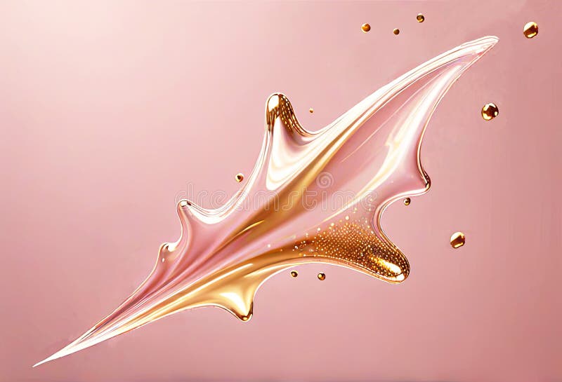 3D Abstract Liquid Golden Semi-translucent Shape with Drops at Pink ...