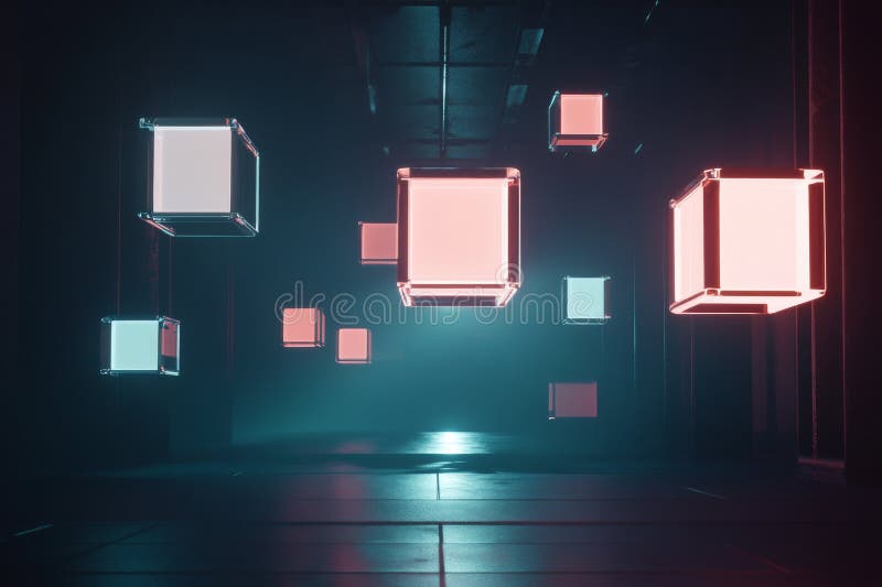 A 3D Abstraction of Floating Translucent Cubes with Glowing Edges ...