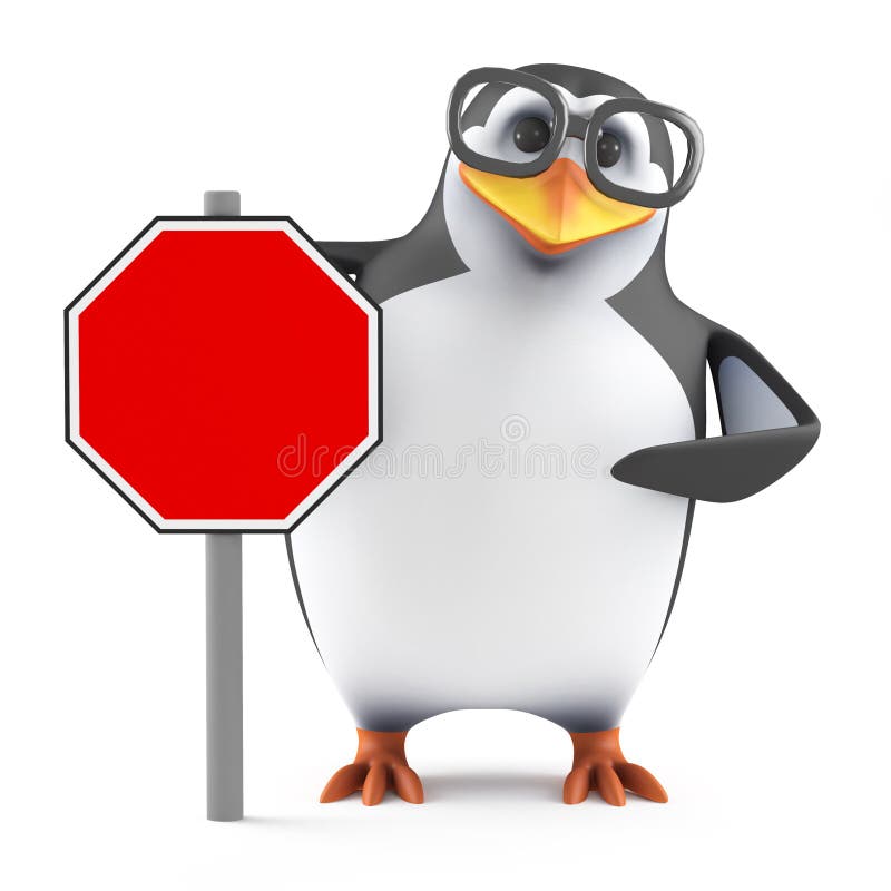 3d Penguin with a No sign stock illustration. Illustration of funny ...