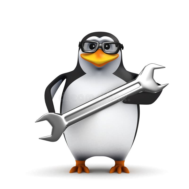 3d Academic Penguin Has a Spanner Stock Illustration - Illustration of ...