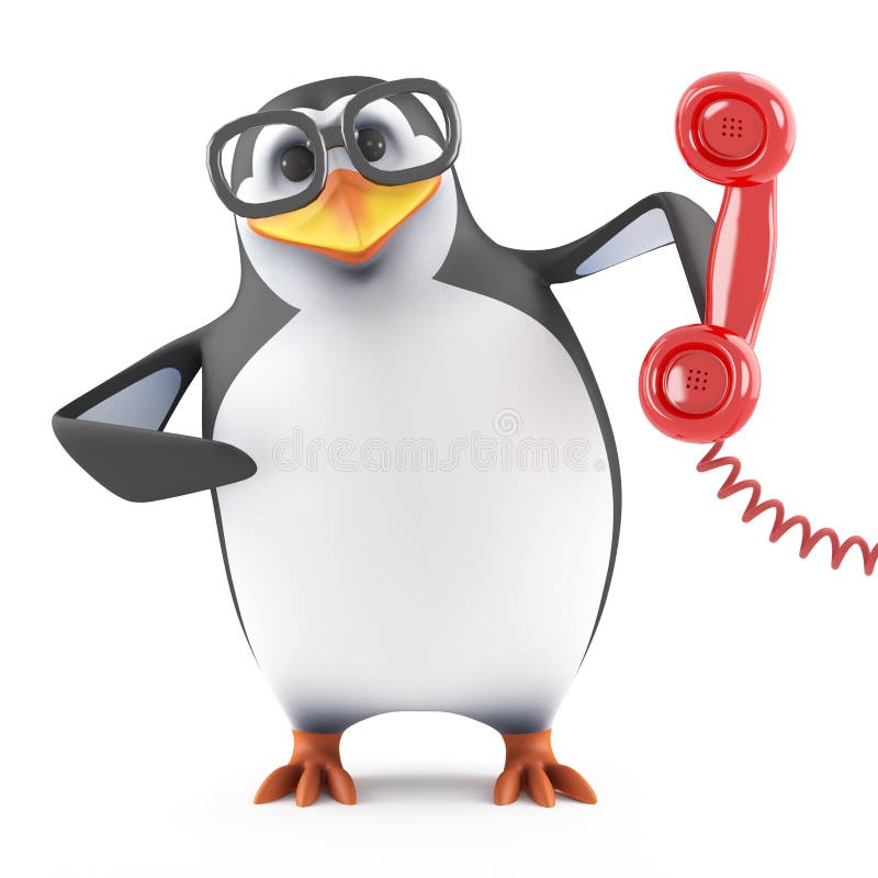 3d Academic Penguin Holding a Red Telephone Handset Stock Illustration ...