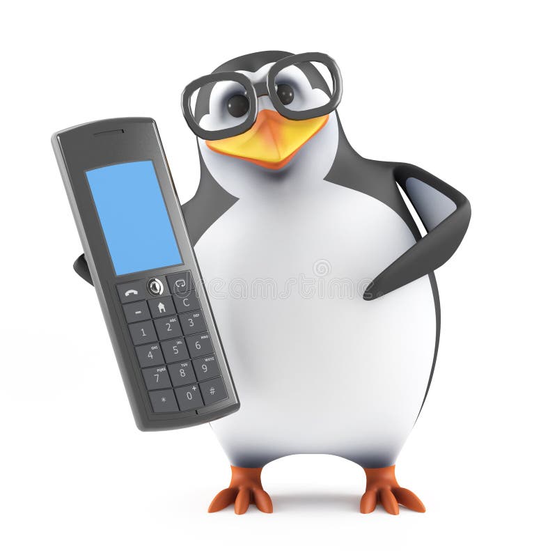 3d Academic Penguin Using a Cellphone Stock Illustration - Illustration ...