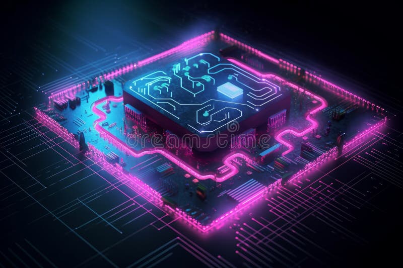 Futuristic Neon Circuit Board Intersects with Cloud Computing in 3D ...