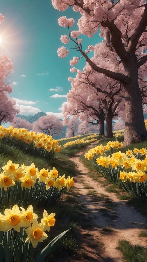 3d Aesthetic Image of Spring with Daffodils for Wallpa Ai Generated ...