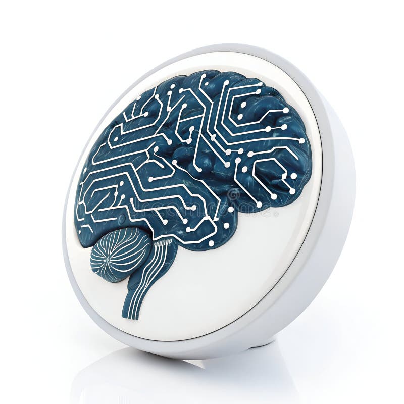 3D AI Brain Icon Render Isolated on White Background Stock Illustration ...