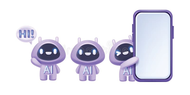 3D AI Chat Bot Icon Set, Vector Cute Cartoon Artificial Intelligence ...