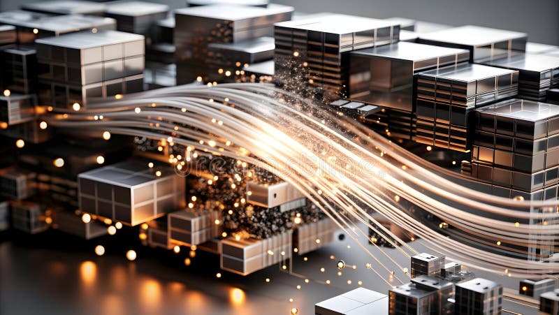 3d Ai Driven Data Flow Elements Concept As Abstract Elements Featuring Dynamic Data Streams