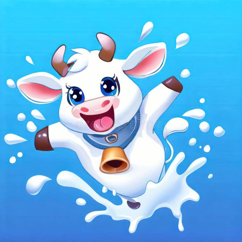 3D Ai Render of a Happy Cow Jumping in Milk Splash Stock Illustration ...