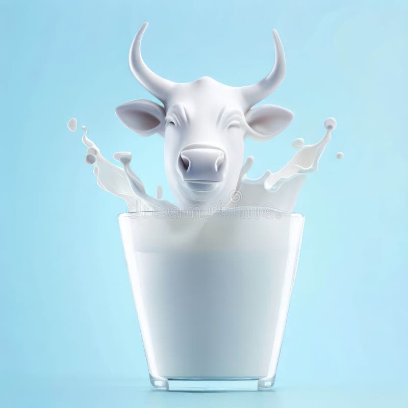 3D Ai Render of a Happy Cow Jumping in Milk Splash Stock Illustration ...