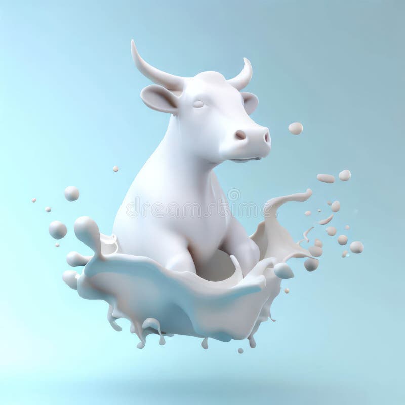 3D Ai Render of a Happy Cow Jumping in Milk Splash Stock Illustration ...