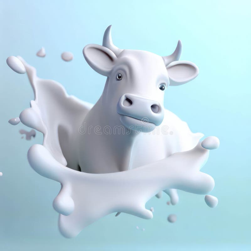 3D Ai Render of a Happy Cow Jumping in Milk Splash Stock Illustration ...