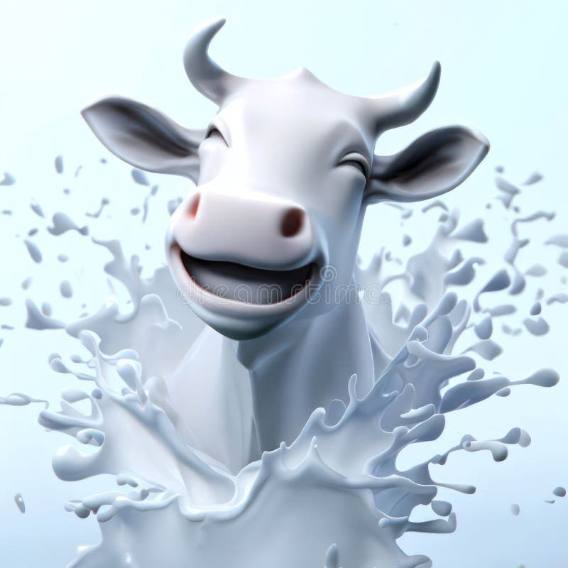 3D Ai Render of a Happy Cow Jumping in Milk Splash Stock Illustration ...