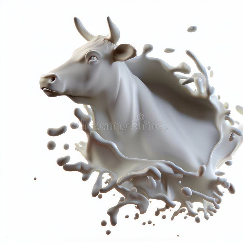3D Ai Render of a Happy Cow Jumping in Milk Splash Stock Illustration ...