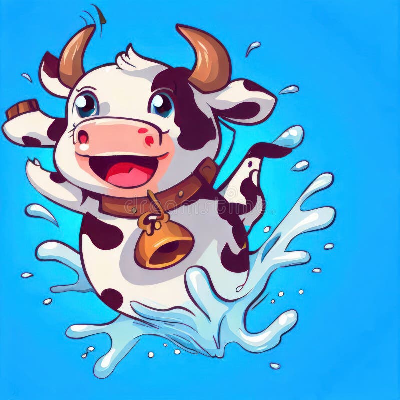 3D Ai Render of a Happy Cow Jumping in Milk Splash Stock Illustration ...