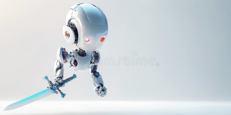 3D Ai Robot with Sword, Warrior Concept Stock Illustration ...