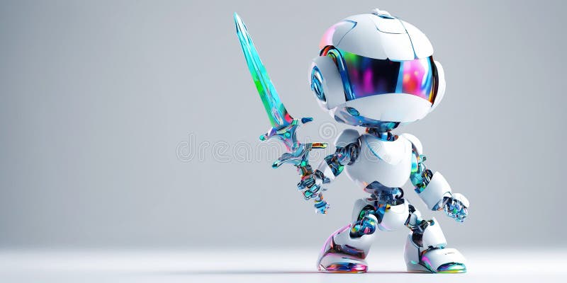 3D Ai Robot with Sword, Warrior Concept Stock Illustration ...