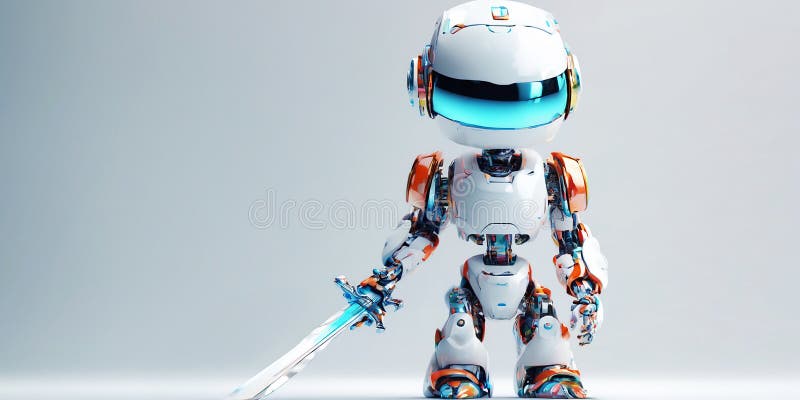 3D Ai Robot with Sword, Warrior Concept Stock Illustration ...