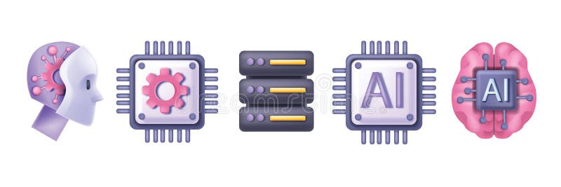 3D AI Technology Icon Set Vector Digital Innovation Process Design ...