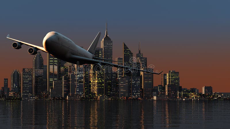 Airplane Above the City Vector Stock Vector - Illustration of travel ...