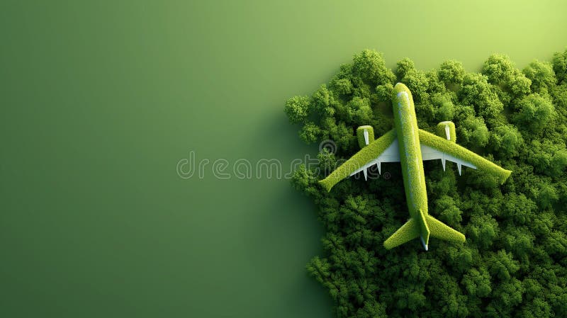 3d Airplane Covered with Green Plants Against Green Background Stock ...