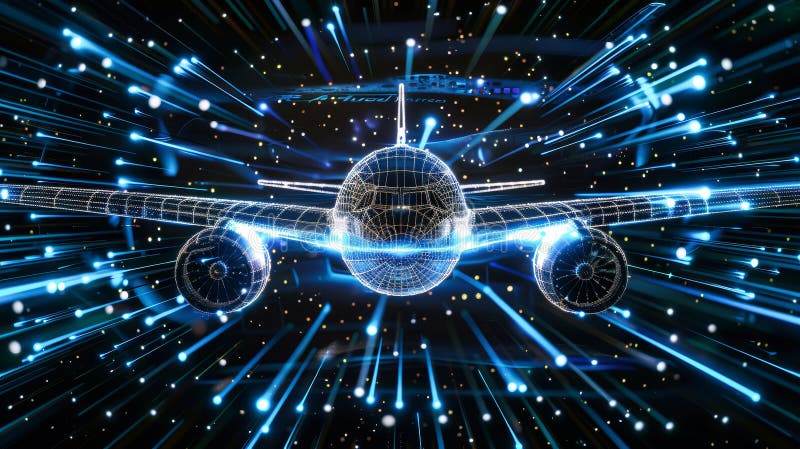 A 3D Airplane Flies through a Futuristic Space Filled with Colorful ...