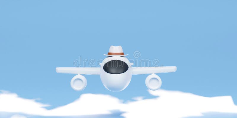 3D Airplane with Hat Flying Traveling Concept 3d Illustration Stock ...