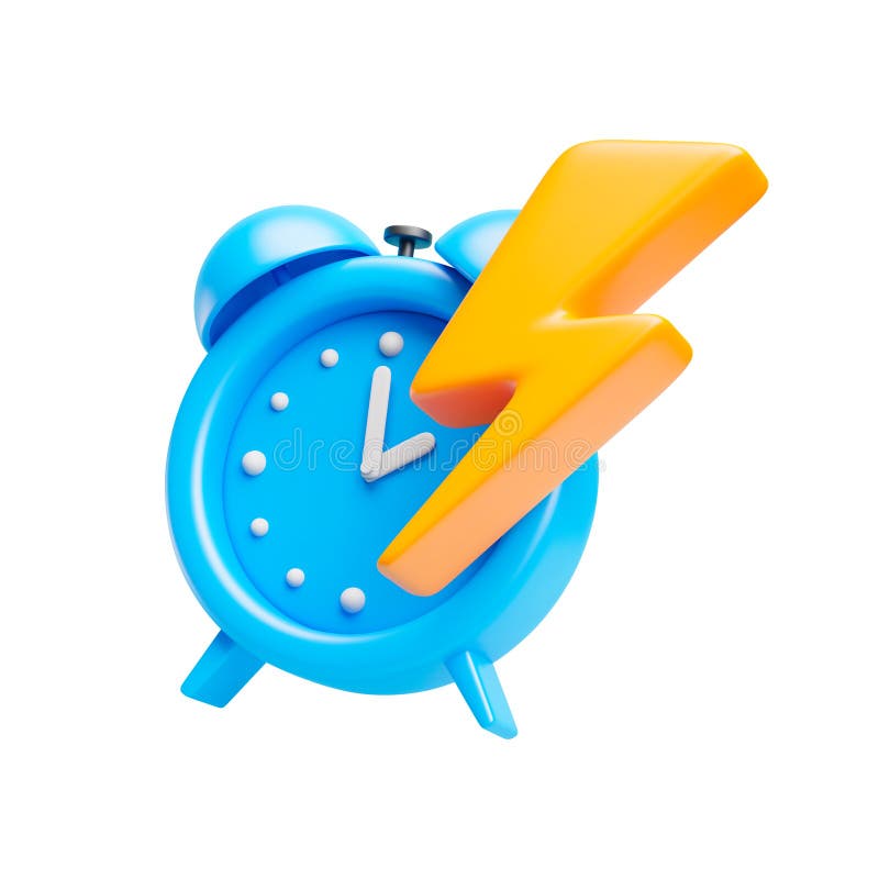 3D Alarm Clock with Flash Lightning Stock Illustration - Illustration ...