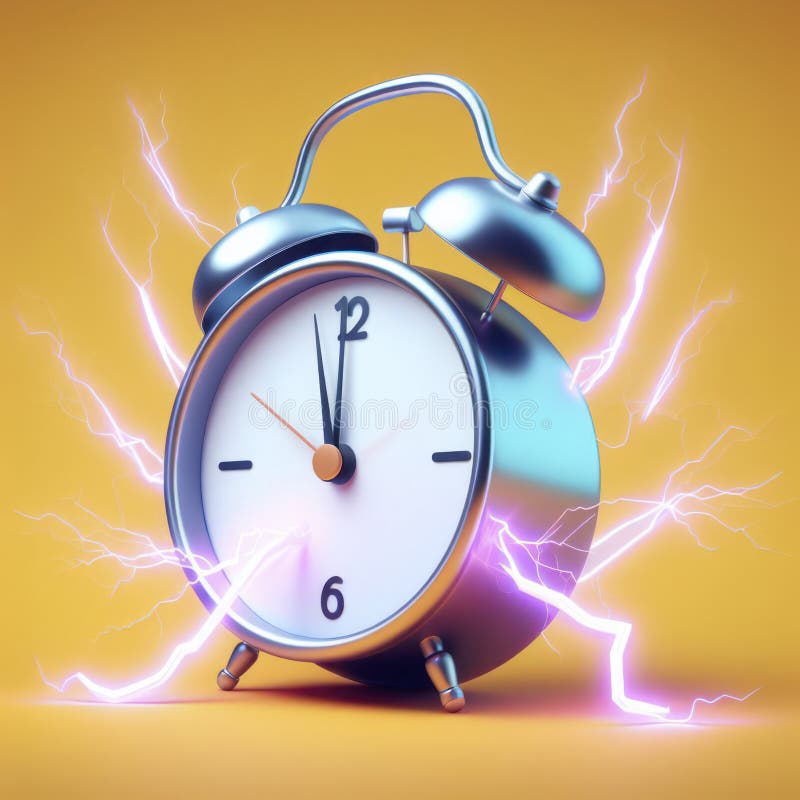 3d Alarm Clock and Lightning in a Realistic Style. 3d Rendering Stock ...