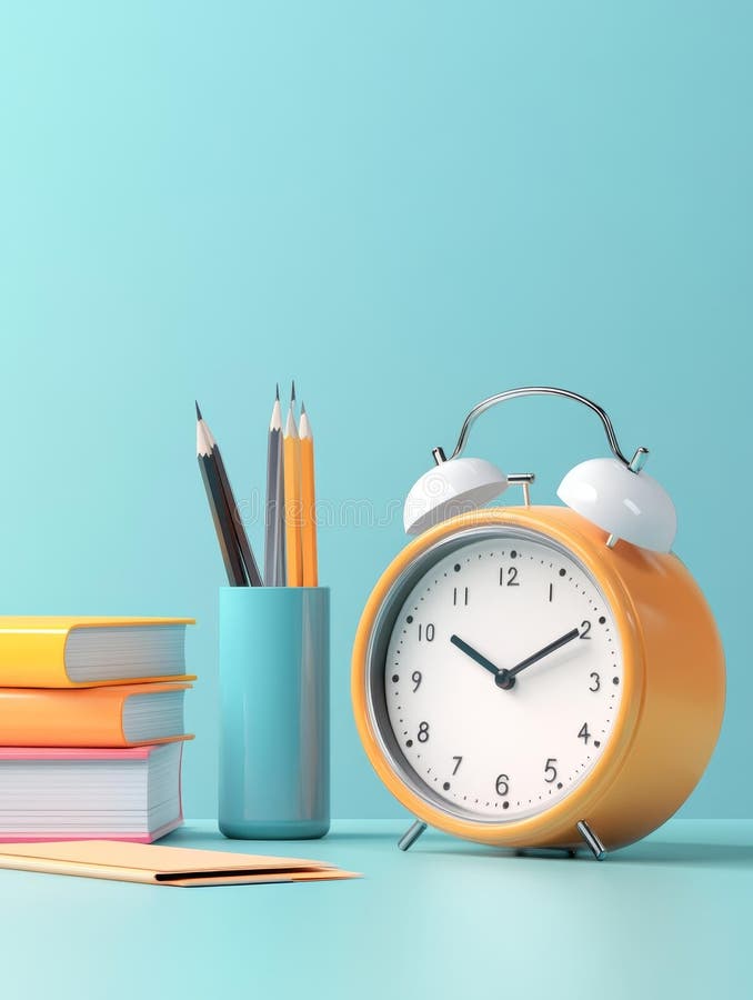 3D Alarm Clock with School Supplies Back To School Concept Time ...