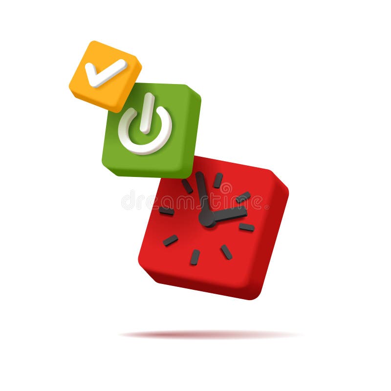 3d Alarm Clock, Square Shape with Power Button and Check Mark Stock ...