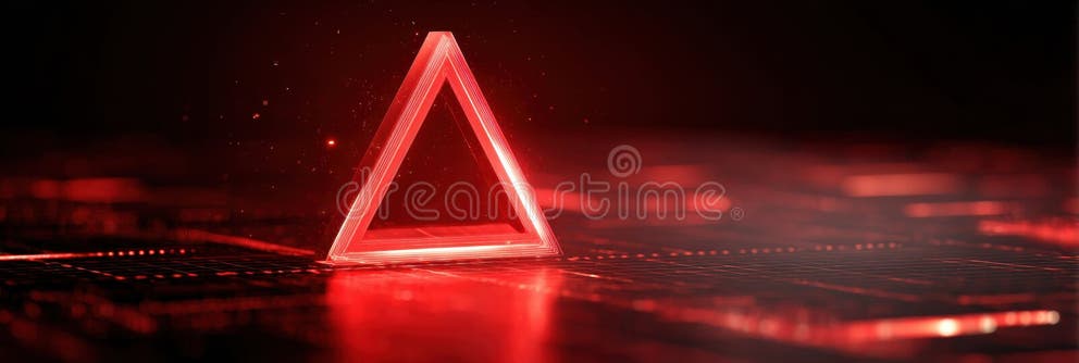 3D Alert Triangle Bounces Off a Dynamic Security Firewall Grid in a ...