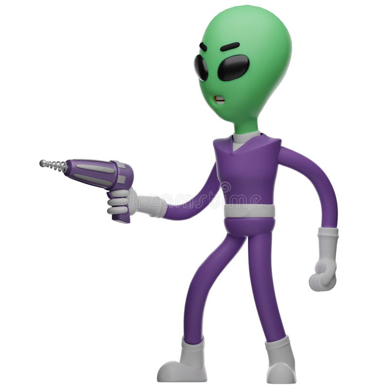 3D Alien Cartoon Character Shooting the Gun Stock Illustration ...