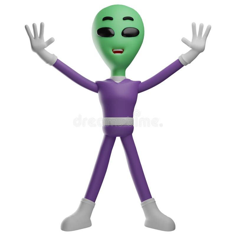 3D Alien Cartoon Design Opens His Arms Widely Stock Illustration ...