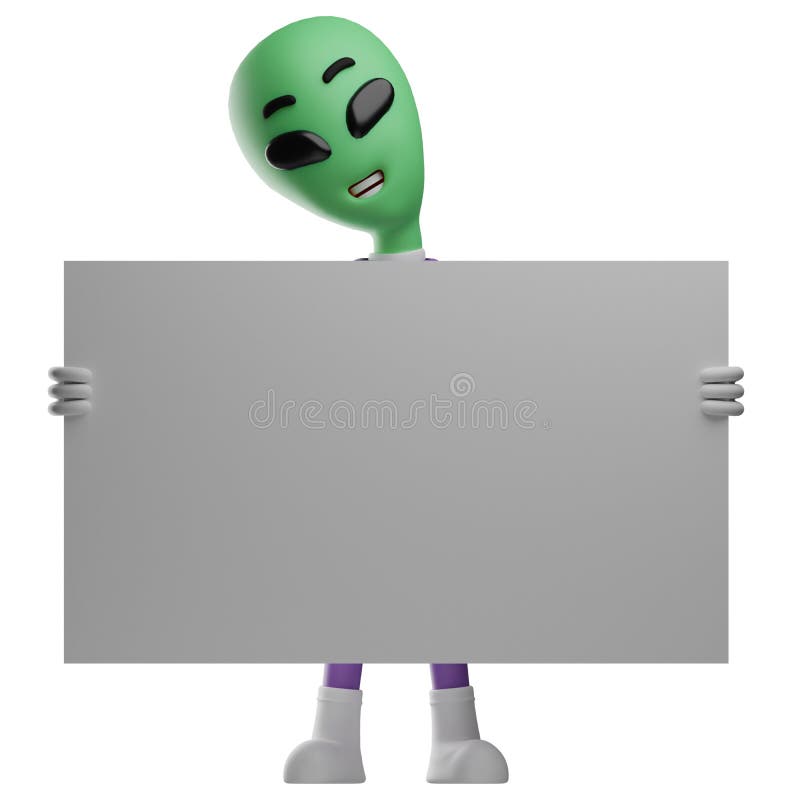 3D Alien Cartoon Design Pointed on a Blank White Paper Stock ...