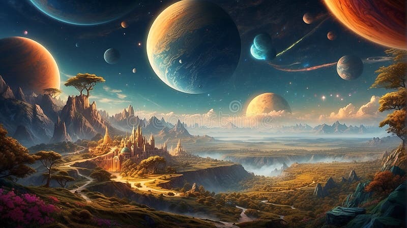An Alien World Landscape Scene Stock Illustration - Illustration of ...