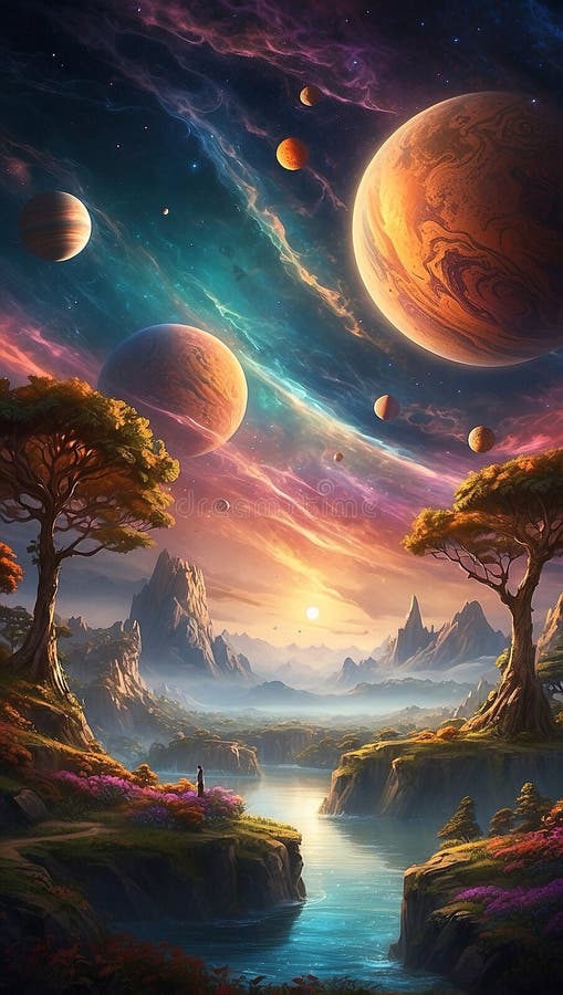 An Alien World Landscape Scene Stock Illustration - Illustration of ...