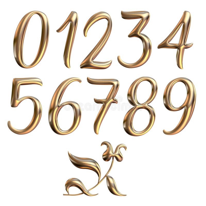 3d Golden Numbers, 0123456789, Alphabet, 3d Illustration Stock ...