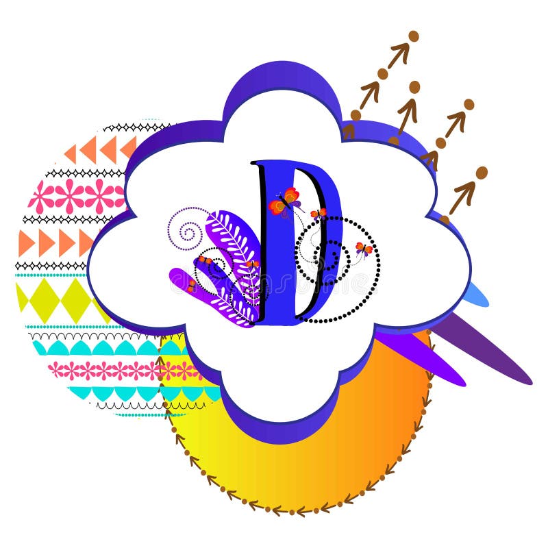 D Alphabet. Letter D Gradient Label. Vector Sticker Frame Using Shapes ...