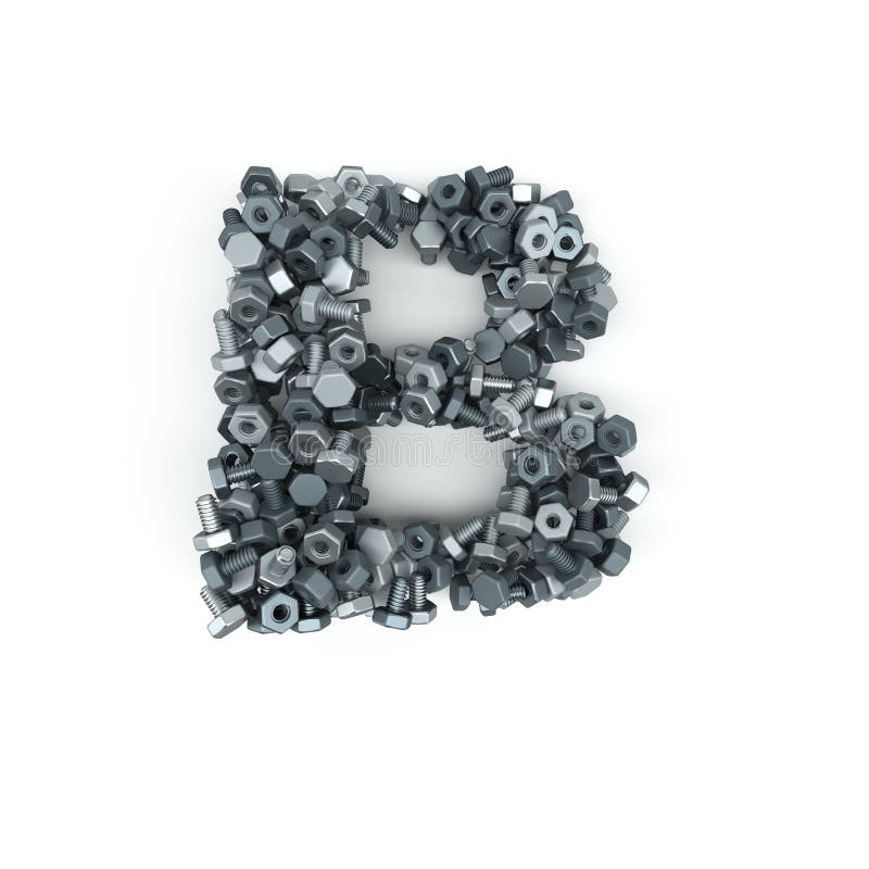 3D Alphabet Letter of Nuts and Bolts Stock Illustration - Illustration ...