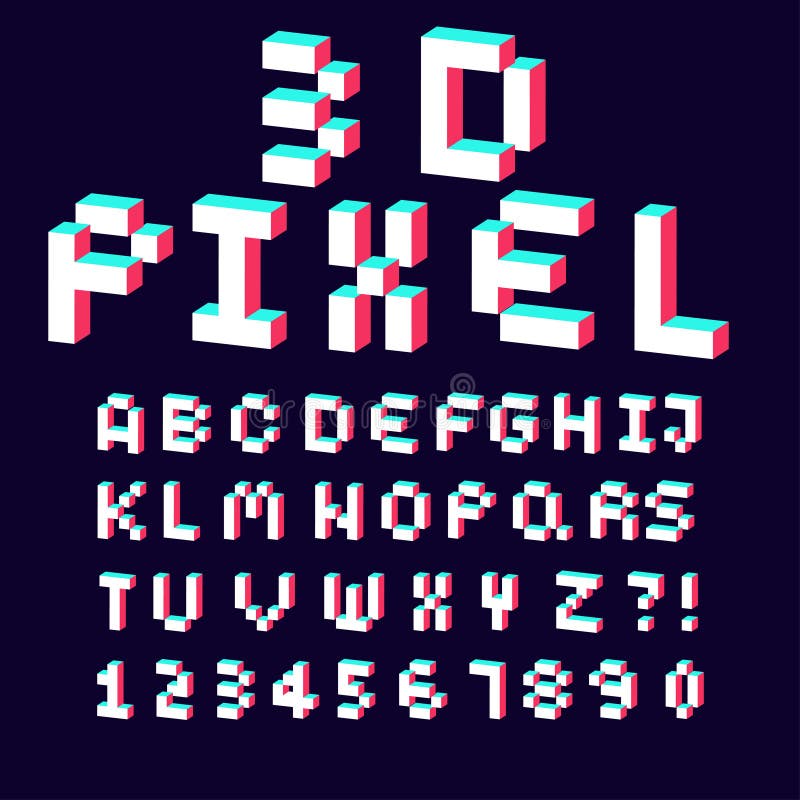3d Alphabet Made of Pixel Design Font Stock Illustration - Illustration ...