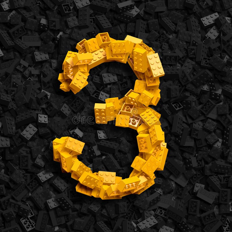 3d Alphabet, Set of Yellow Numbers and Symbols Made of Bricks on a Dark ...