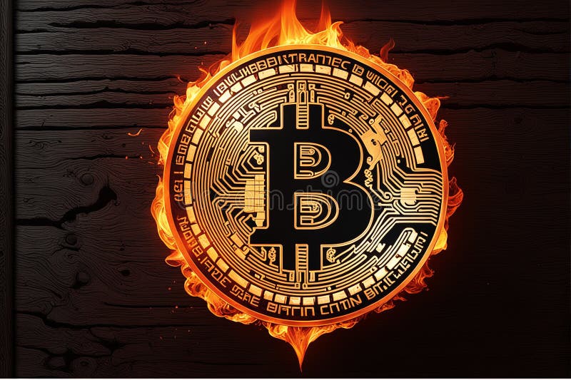 3d Amazing Visual Effects of Bitcoin Burning in Fire Placing on Wood ...