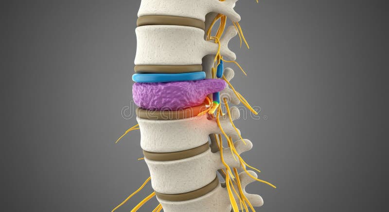 3D Anatomical Illustration of Spinal Vertebrae with Herniated Disc ...
